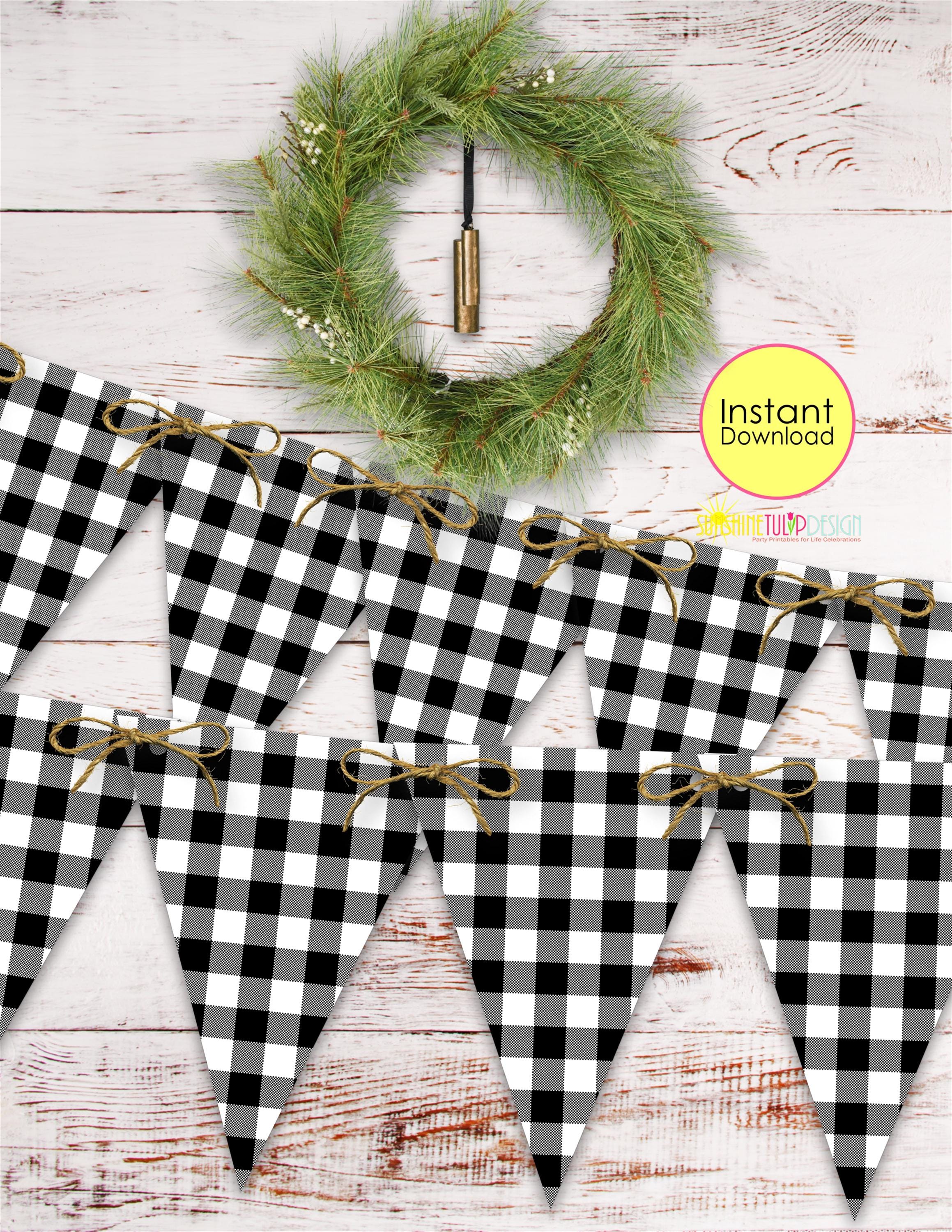 Printable Buffalo Plaid Banner | Black & White Buffalo Plaid Banner ...