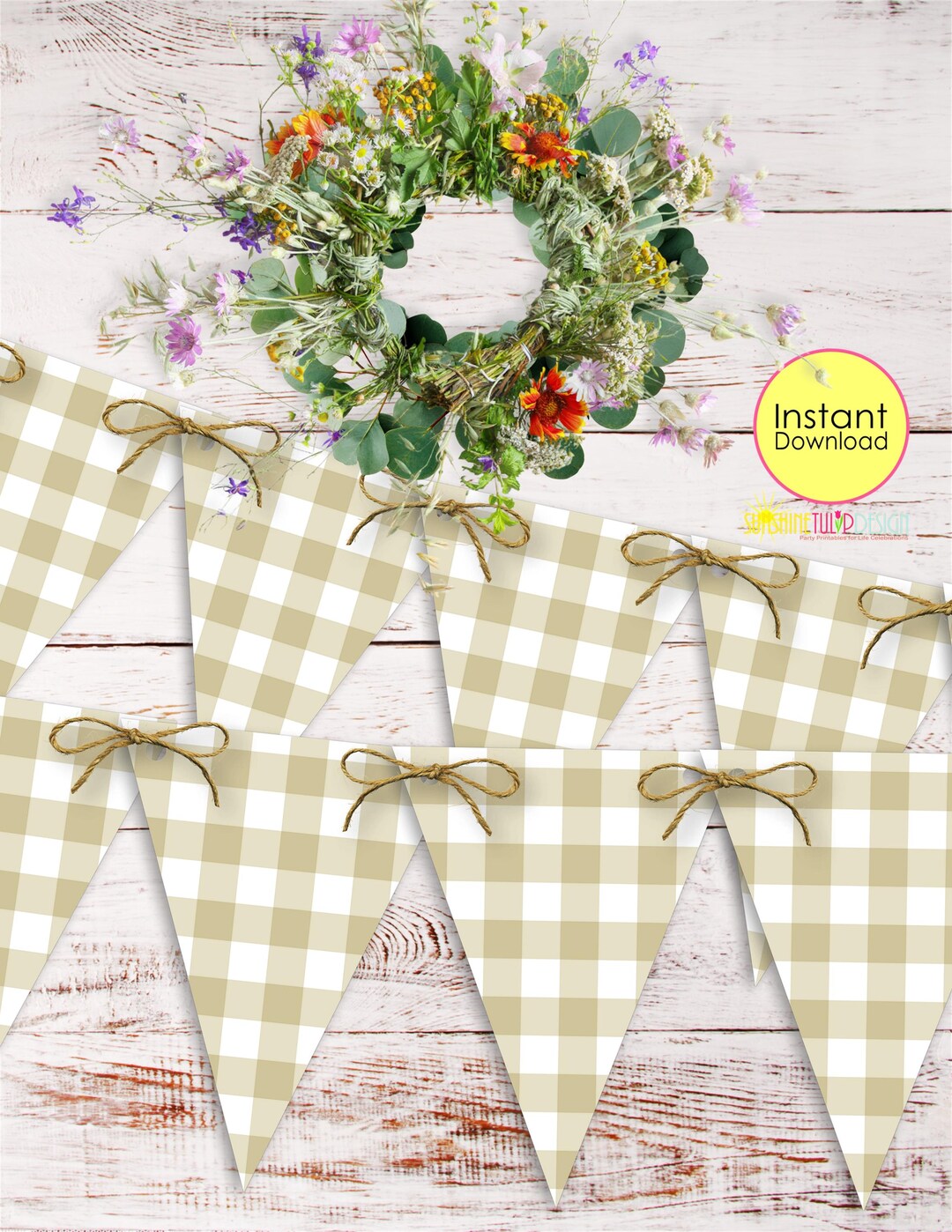 Printable Buffalo Plaid Banner | Tan & White Buffalo Plaid Banner ...