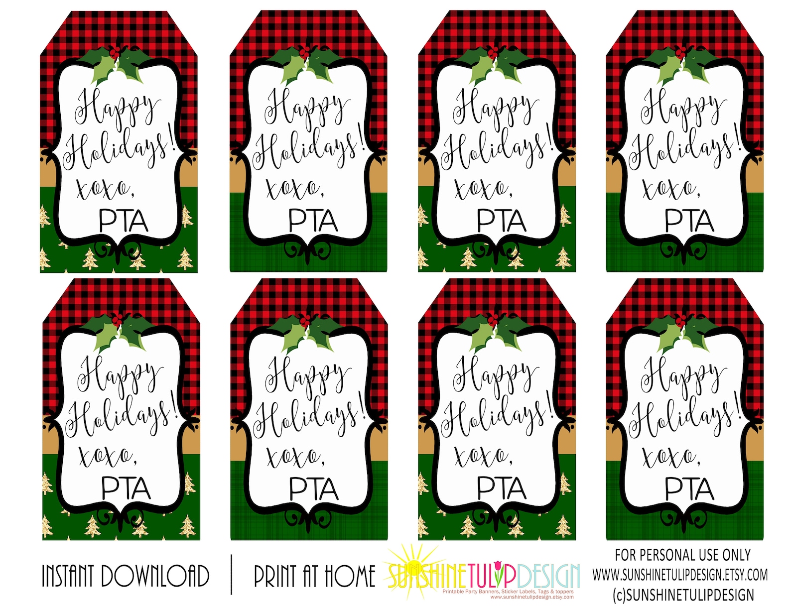 Printable Holiday PTA Tags Christmas PTA Gift Tags Printable | Etsy
