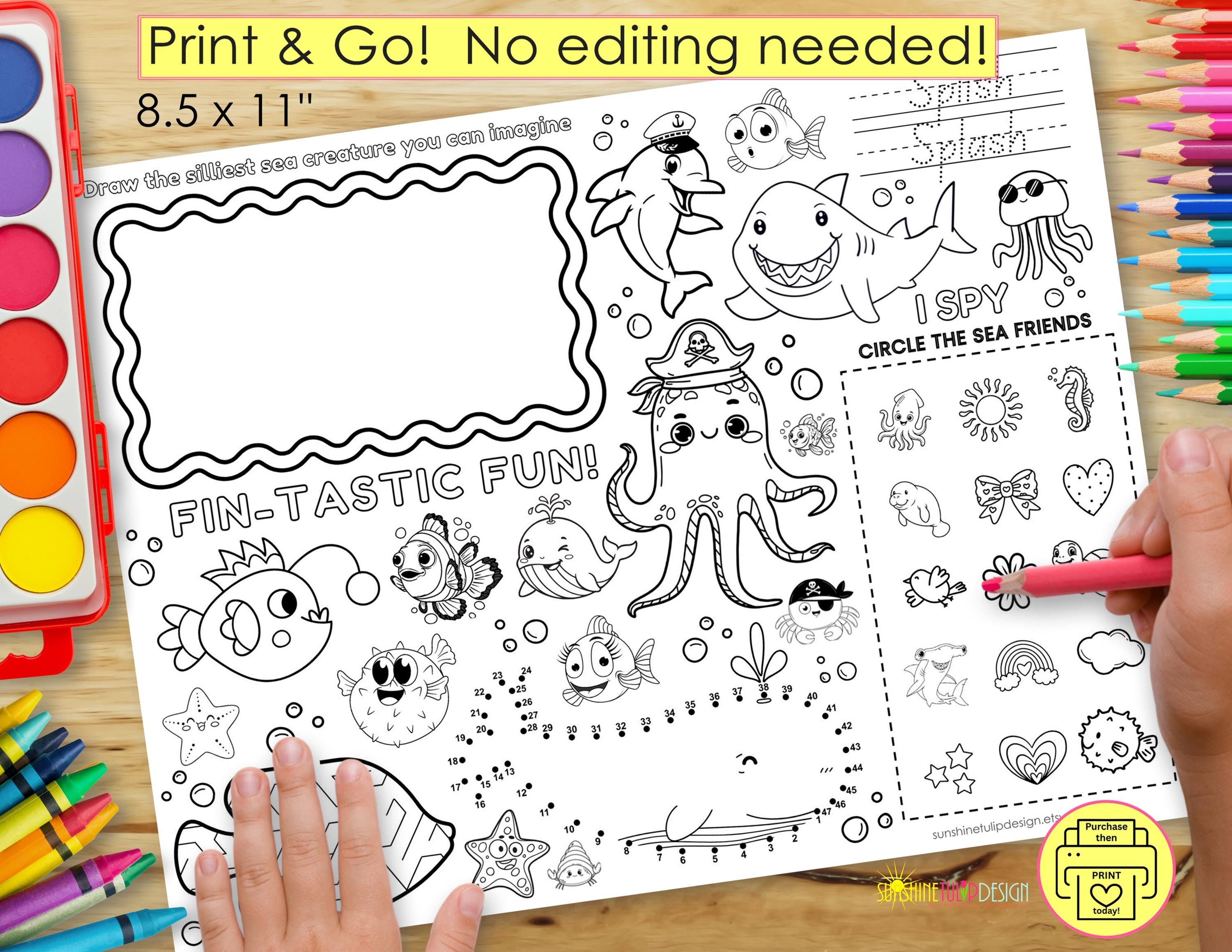 Fin-tastic Fun Activity Placemat Printable | Ocean Coloring Page for ...