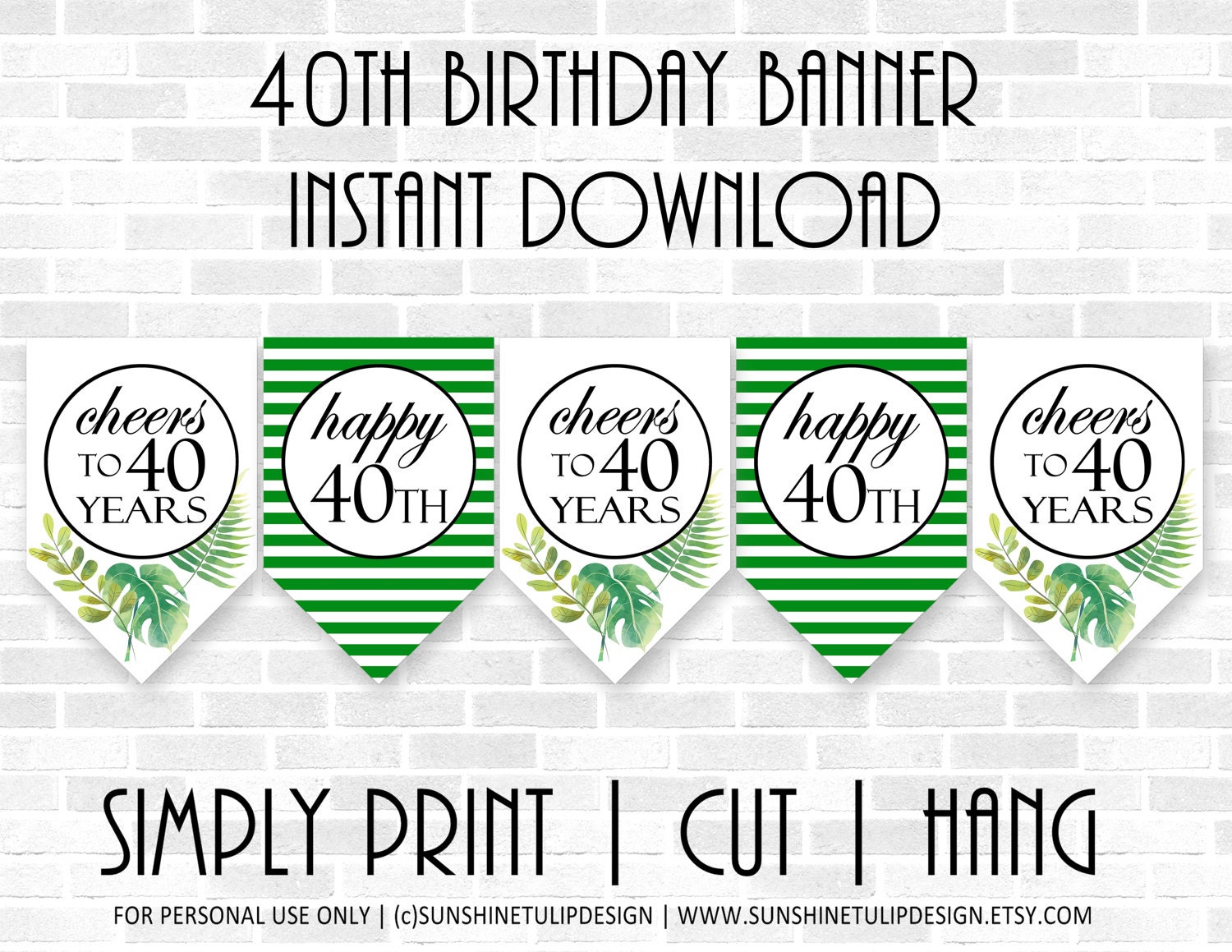 Printable 40th Birthday Banner Printable Cheers to 40 Years - Etsy UK