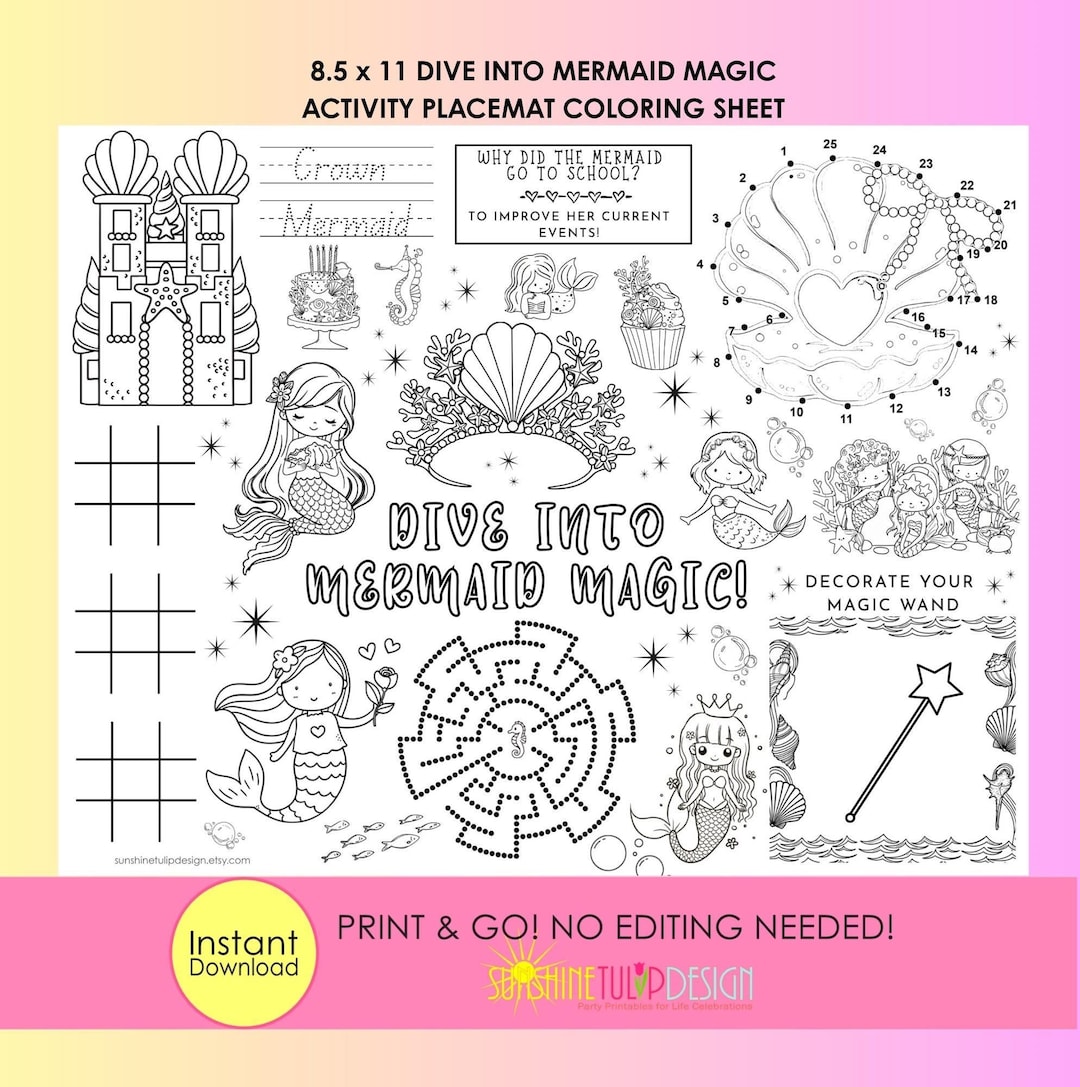Printable Activity Placemat | Mermaid Color Sheet | Mermaid Activity ...