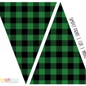 Printable Buffalo Plaid Banner, Plain Green and Black Buffalo Check ...