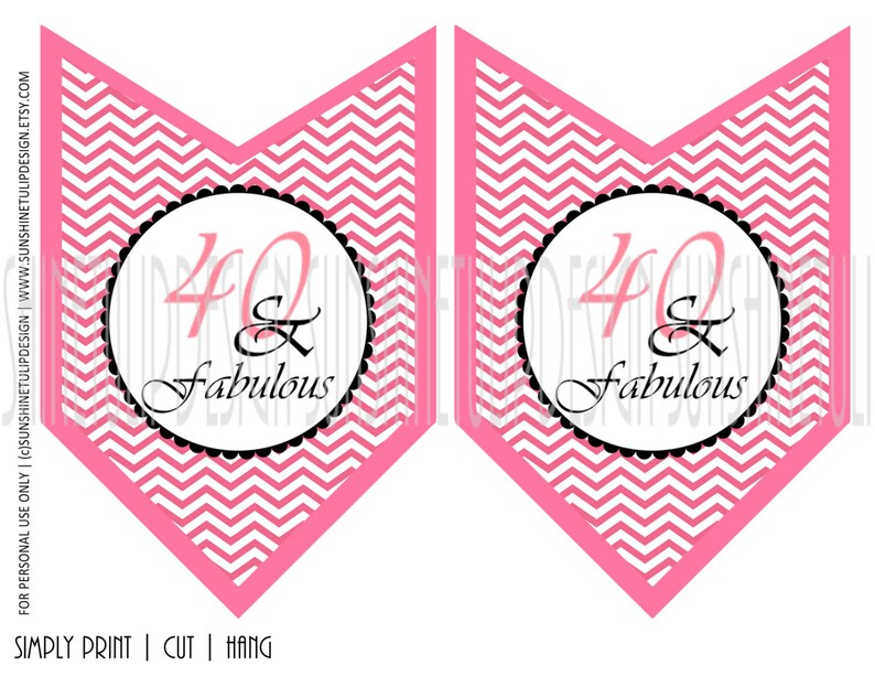 Printable 40th Birthday Banner Black Pink and Lime Chevron by - Etsy