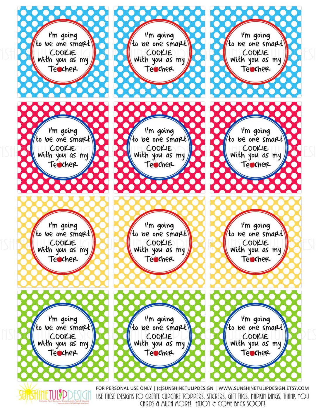 Printable One Smart Cookie Gift Tags Printable Teacher - Etsy