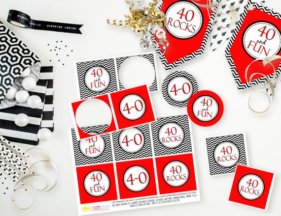Printable 40 and FUN Birthday Toppers, Printable 40th Birthday Gift ...