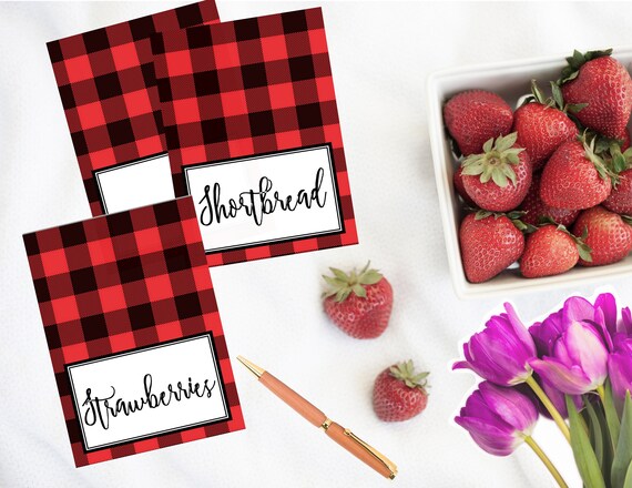 Printable Buffalo Check Plaid Red and Black Table Tent Cards Labels by ...