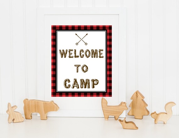 Printable Buffalo Plaid Camp Sign, Printable Camping Birthday Sign ...