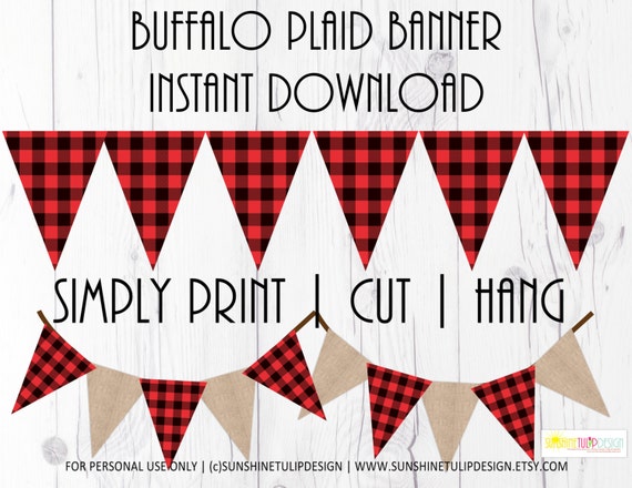 Printable Buffalo Plaid Banner, Plain Red and Black Buffalo Check ...