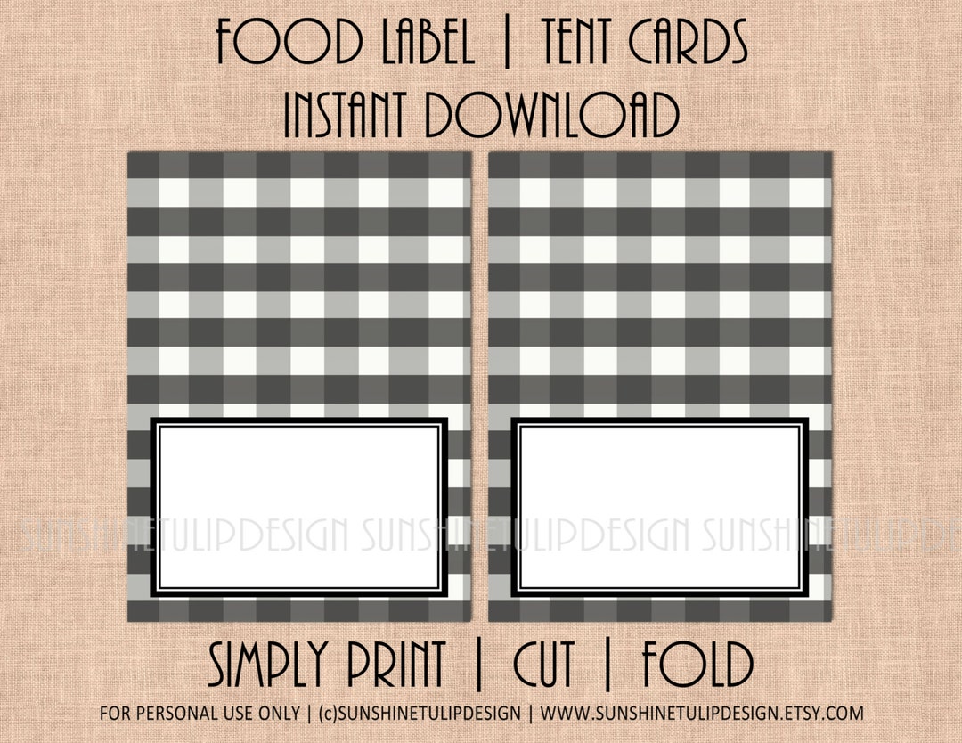 Printable Buffalo Check Food Cards, Buffalo Plaid Black and White Table ...