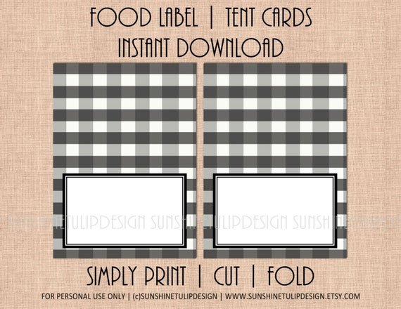 Printable Buffalo Check Food Cards, Buffalo Plaid Black and White Table ...