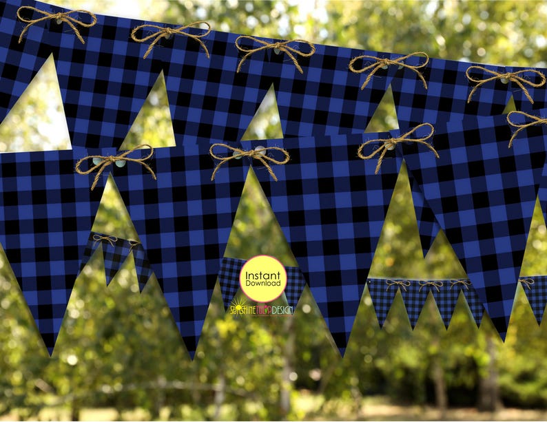 Printable Buffalo Plaid Banner | Navy Buffalo Plaid Banner | Rustic ...