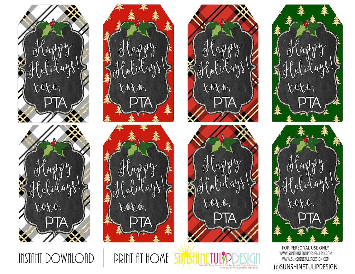 Printable Holiday PTA Tags Christmas PTA Gift Tags Printable | Etsy