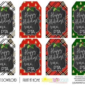 Printable Holiday PTA Tags, Christmas PTA Gift Tags, Printable Teacher ...