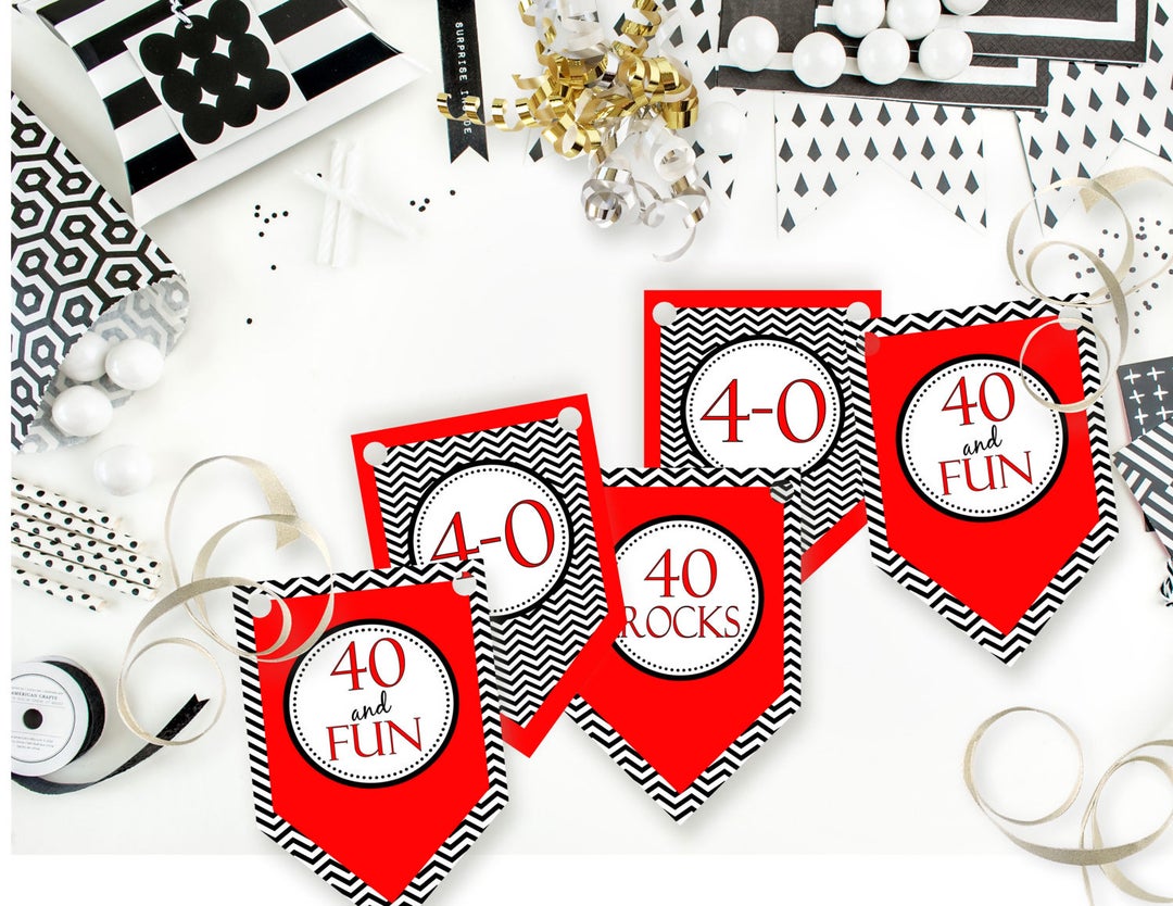 Printable 40 and Fun Birthday Banner, Printable 40 Rocks Birthday ...