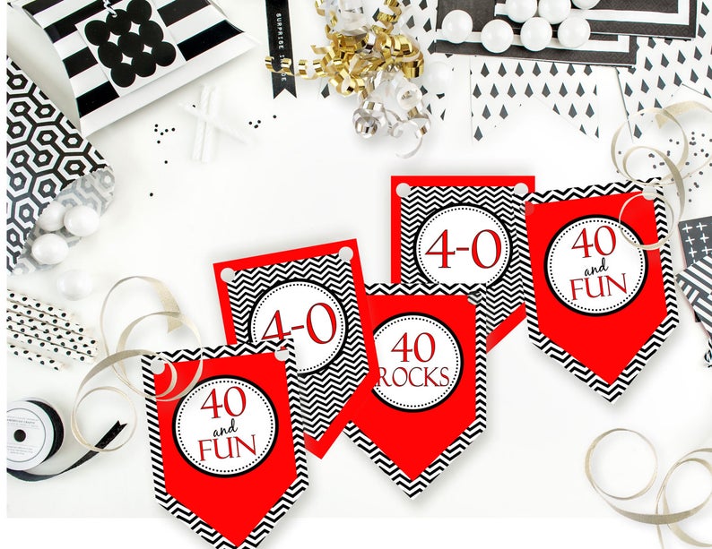 Printable 40 and Fun Birthday Banner Printable 40 Rocks - Etsy