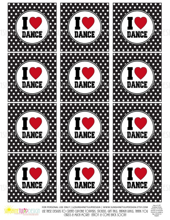 DANCE Printable Cupcake Toppers Sticker Labels and Party Favor Gift ...