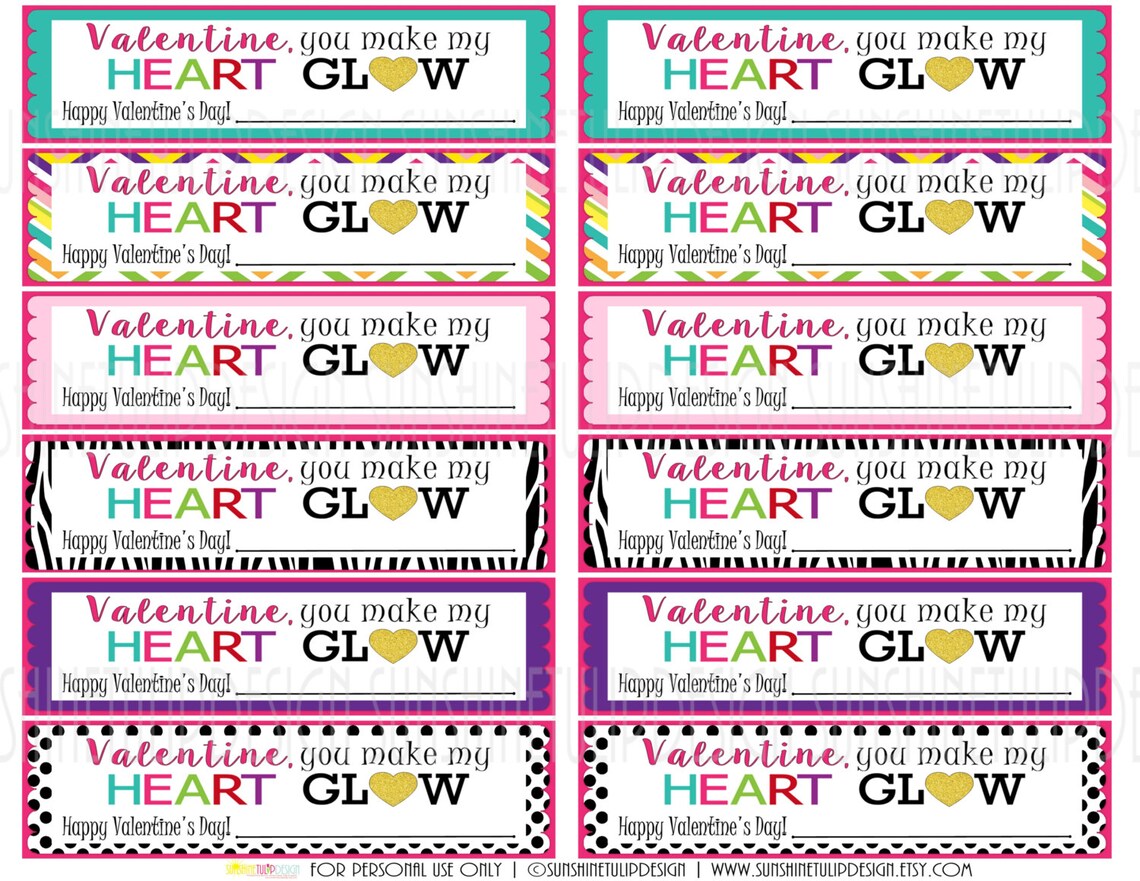 Printable Valentines Day Glow Stick Valentine Tags You Make - Etsy