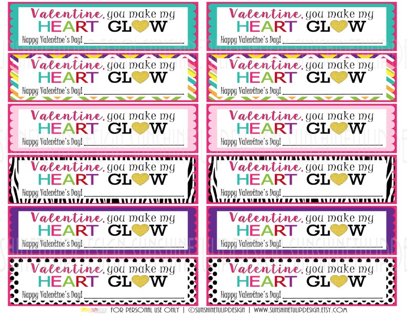 Printable Valentines Day Glow Stick Valentine Tags You Make - Etsy