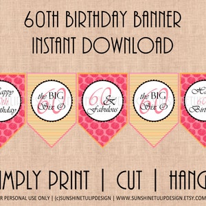 60th Birthday Banner Classy Pink Orange Garden Floral and | Etsy