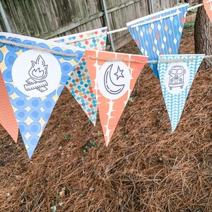 Printable Retro Camping Banner, Plain Retro Glamping Pennant Banner by ...