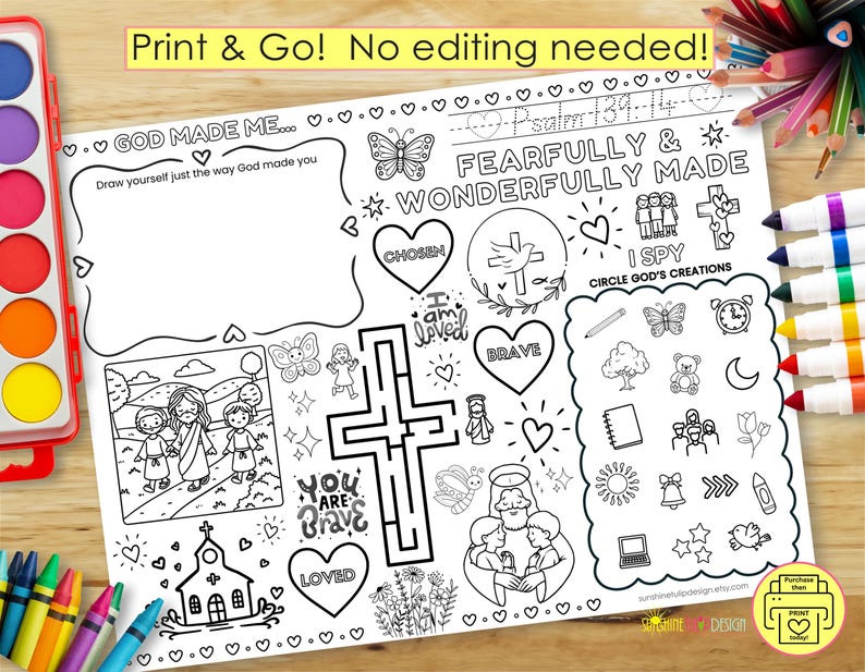 Fearfully and Wonderfully Made Activity Placemat | Psalm 139:14 ...