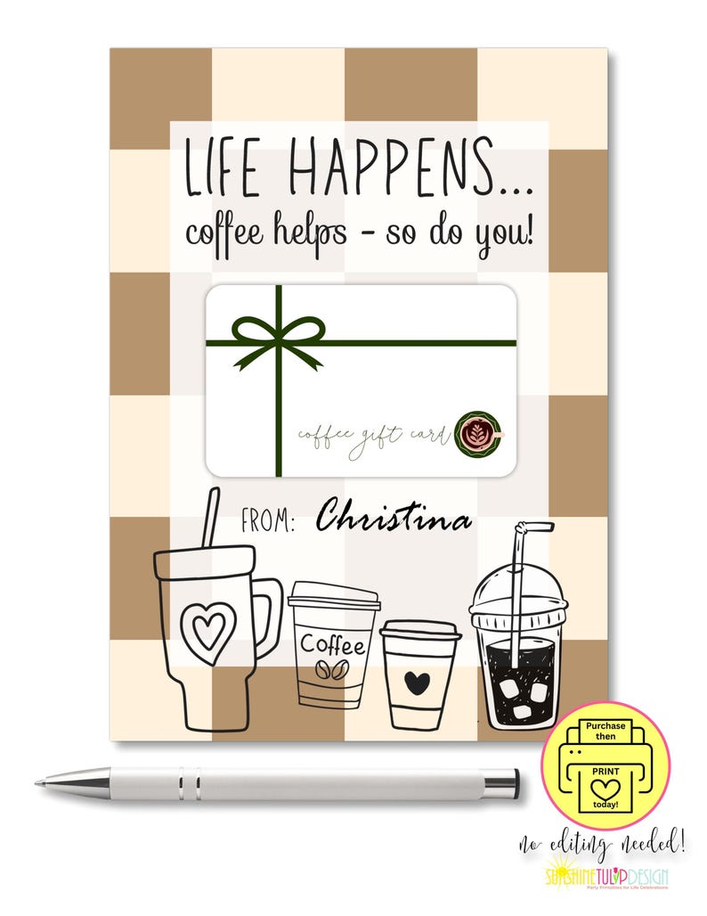 Printable Coffee Gift Card Holder, Teacher Gift, Coffee Helps Thank You ...