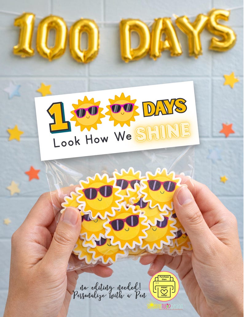 100 Days of School Bag Topper Printable | Look How We SHINE | 100th Day ...