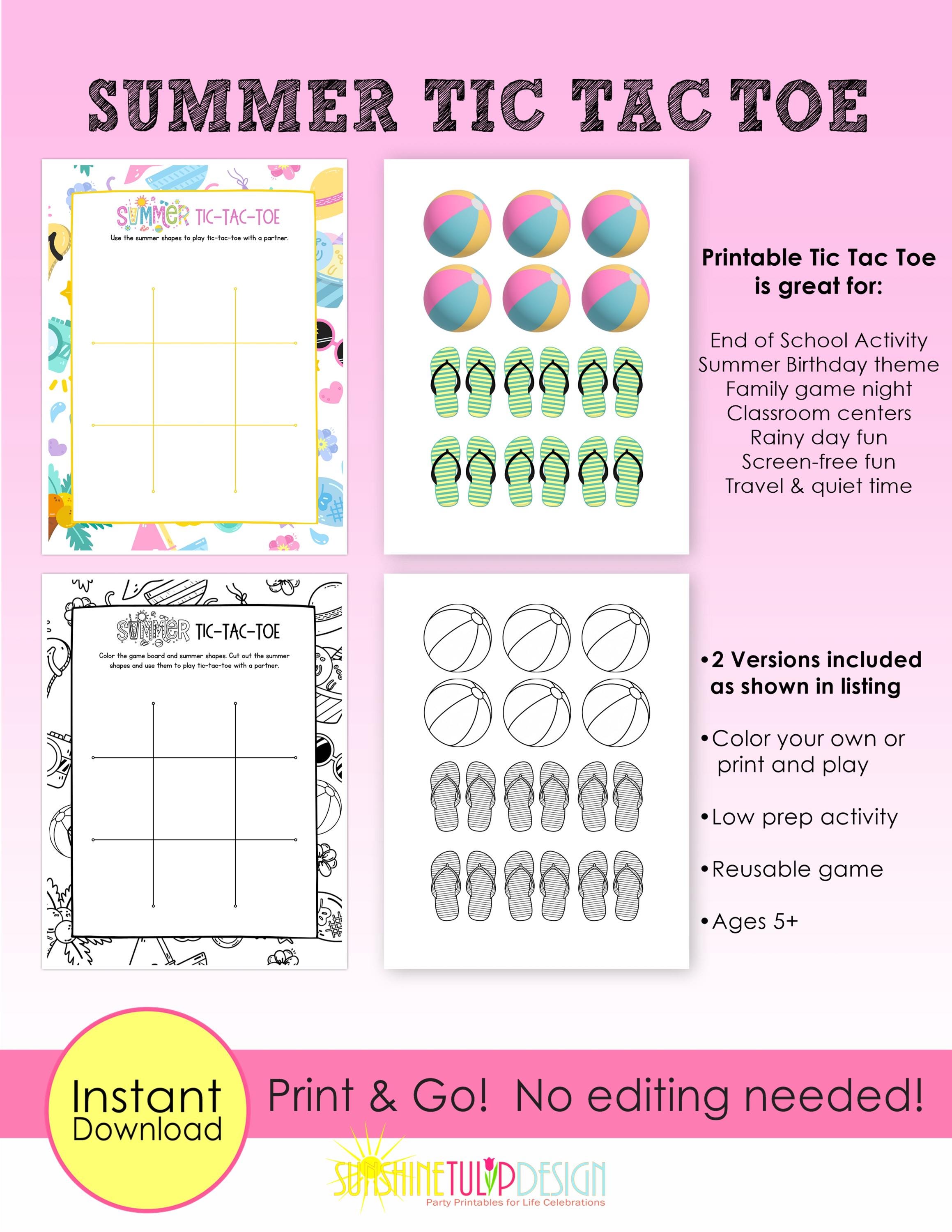 Summer Tic Tac Toe Printable Game | Tic Tac Toe Summer Activity ...
