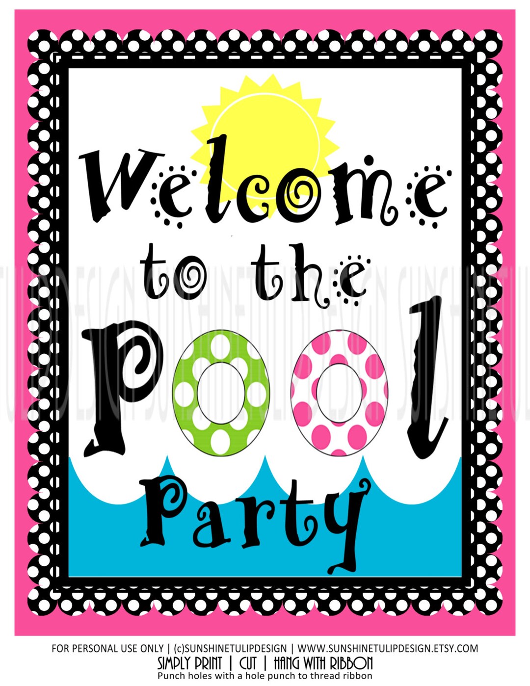 Printable Birthday POOL Party Welcome Sign, Door Sign, Wall Sign or ...