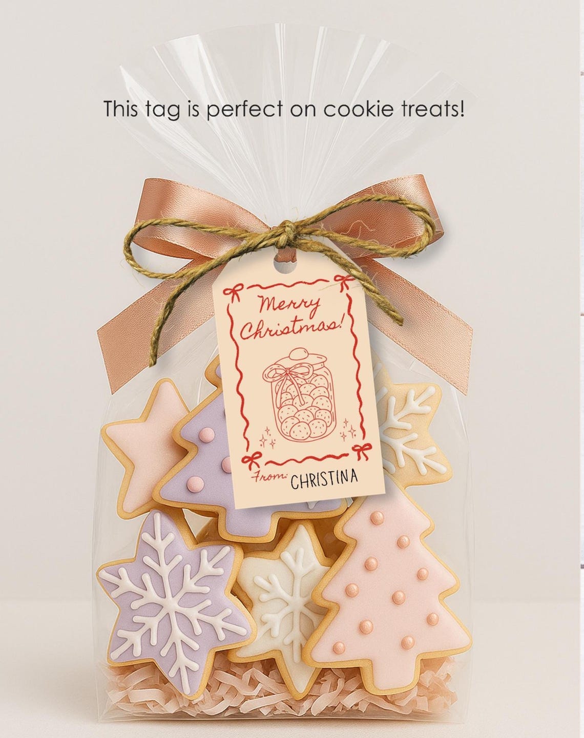 Printable Cookie Gift Tags, Red Bow Christmas Gift Tags, Hand Drawn ...