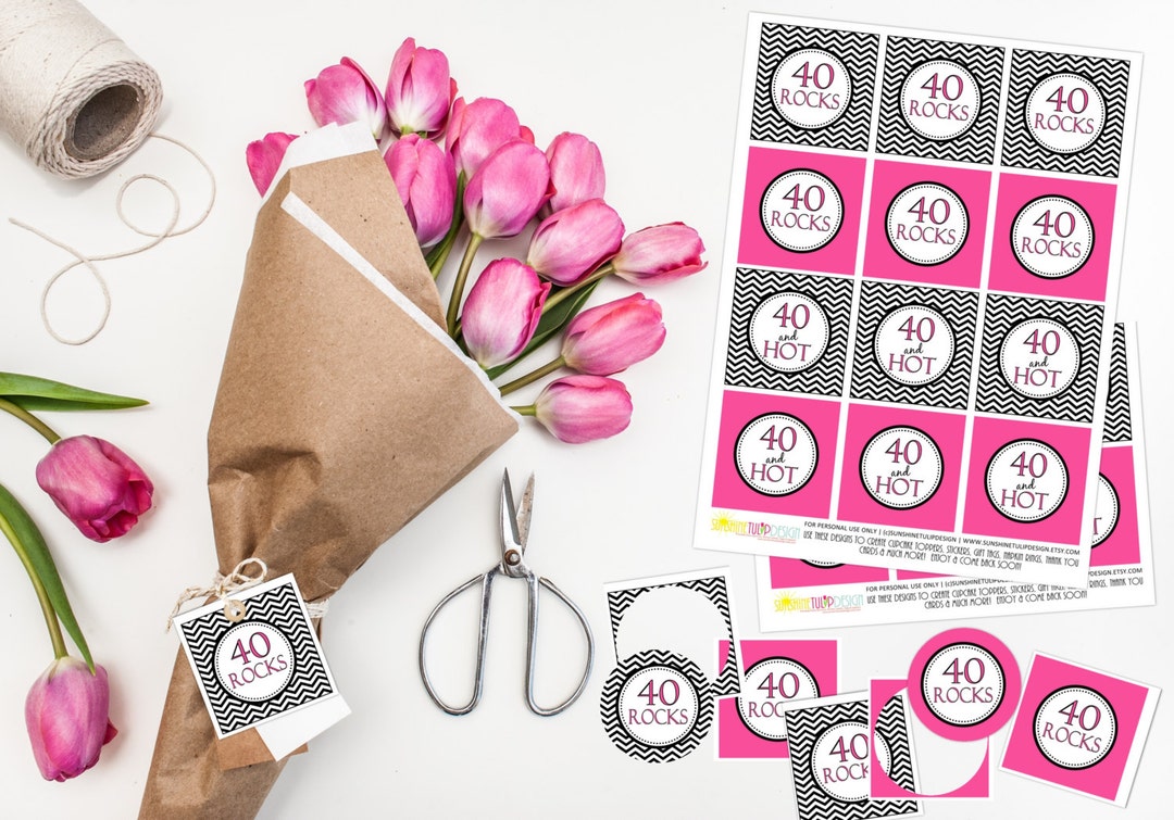 Printable 40 Rocks Gift Tags, 40 and Hot Cupcake Toppers and Gift Tags ...