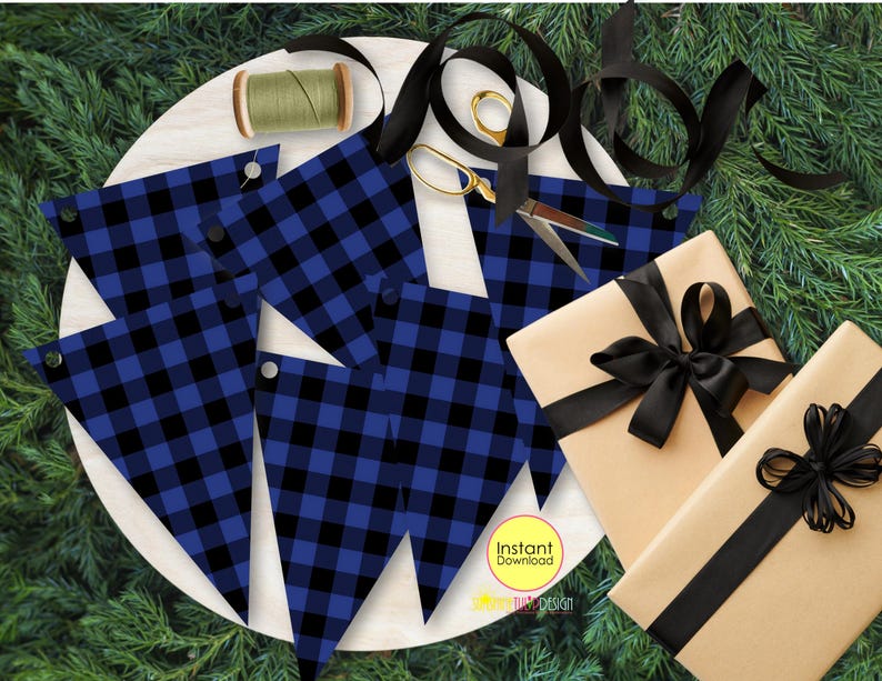 Printable Buffalo Plaid Banner | Navy Buffalo Plaid Banner | Rustic ...