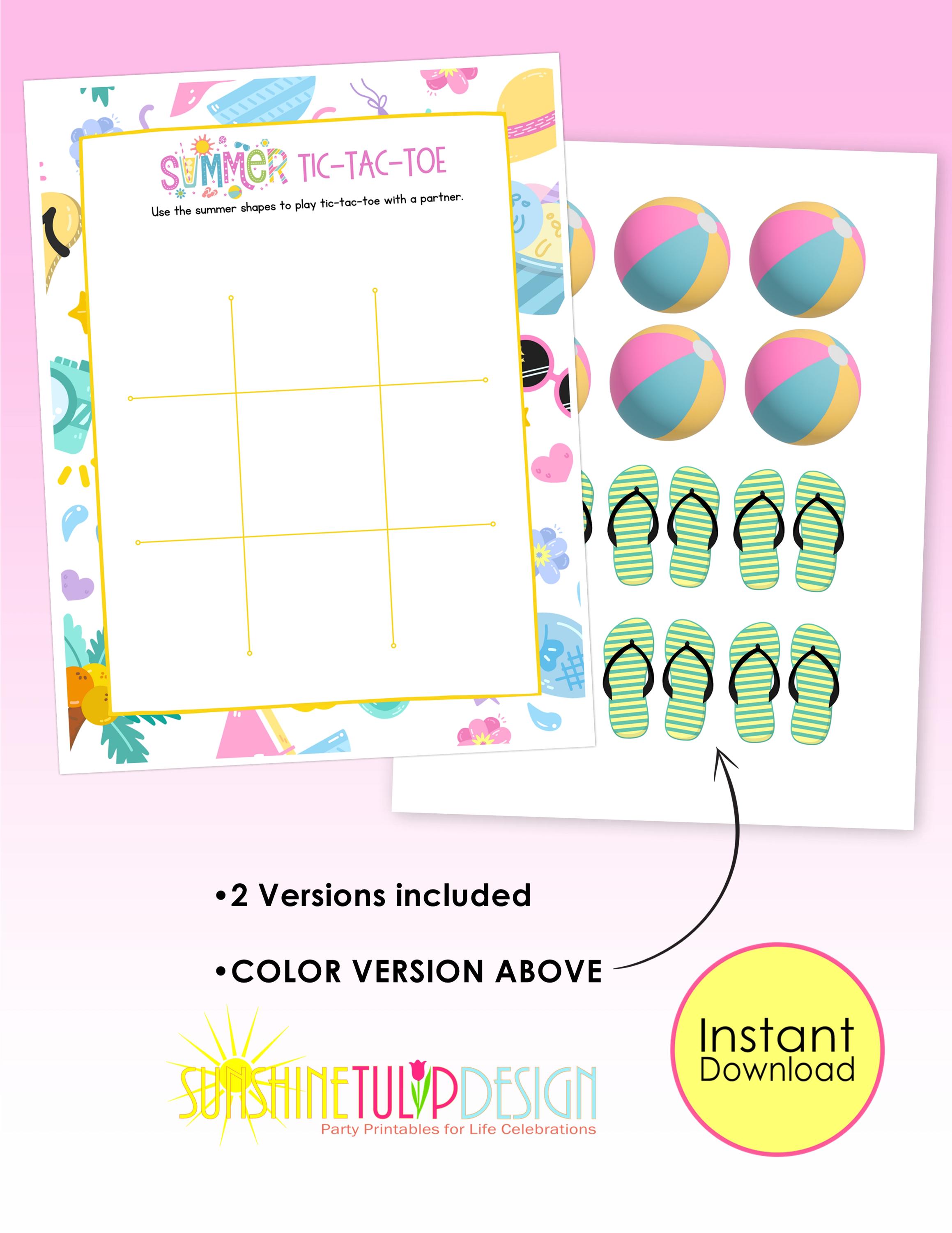 Summer Tic Tac Toe Printable Game | Tic Tac Toe Summer Activity ...