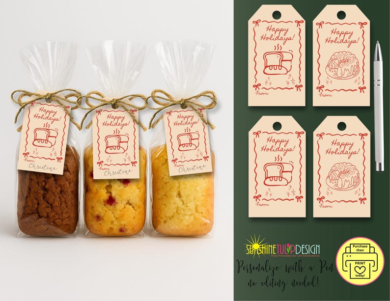Printable Red Bow Gift Tag, Christmas Gift Tags, Mini Cake Gift Tag ...