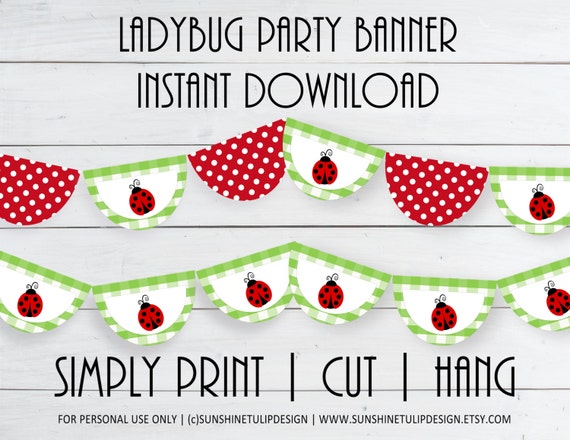 Printable Ladybug Birthday Banner, Printable Ladybug Birthday Bunting ...