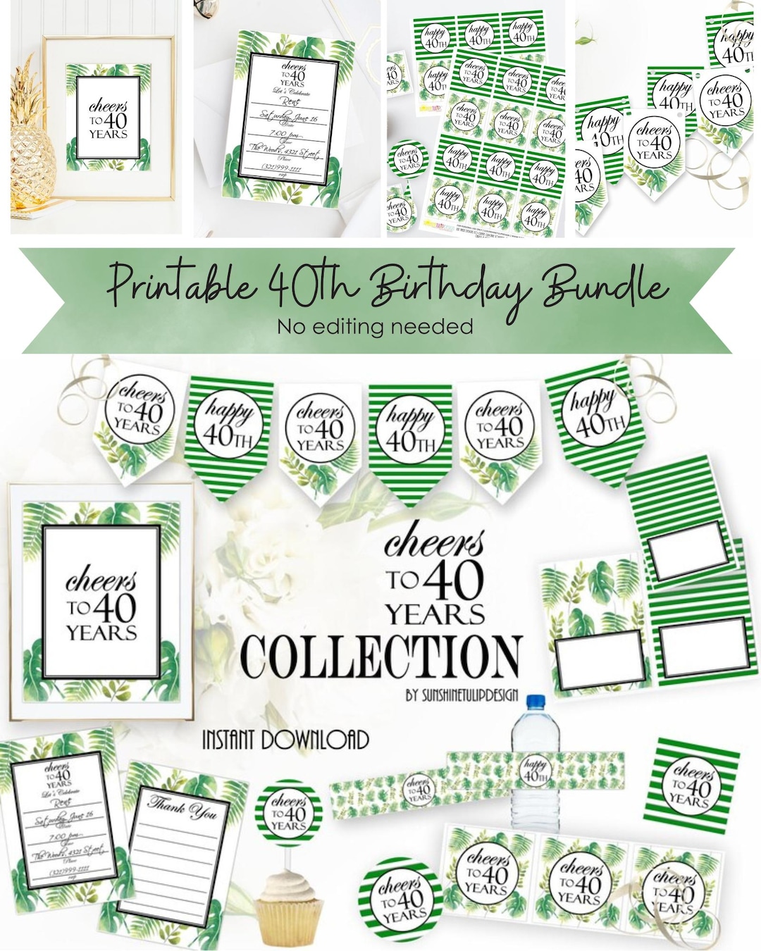 Printable 40th Birthday Party Collection, Printable Cheers to 40 Years ...