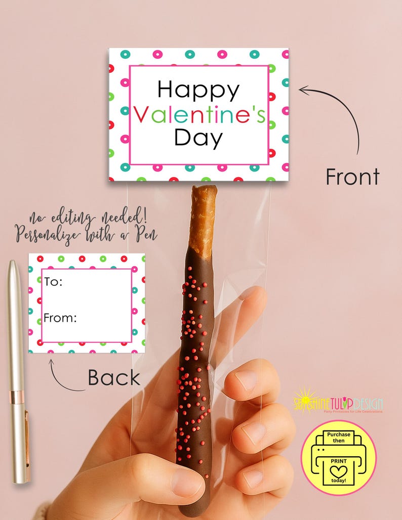 Printable Valentines Day Pretzel Bag Toppers | DIY Valentine's Day Bag ...