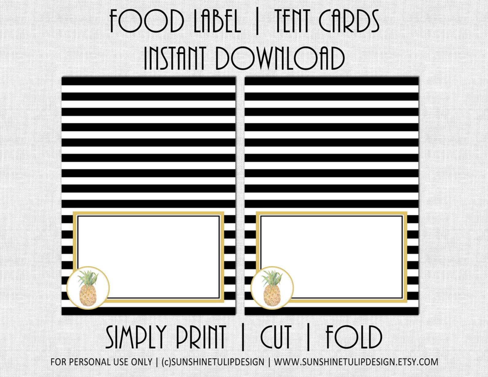Printable Pineapple Black and White Stripe Food Labels - Etsy