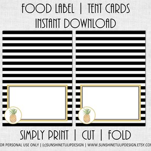 Printable Pineapple Black and White Stripe Food Labels, Printable Table ...