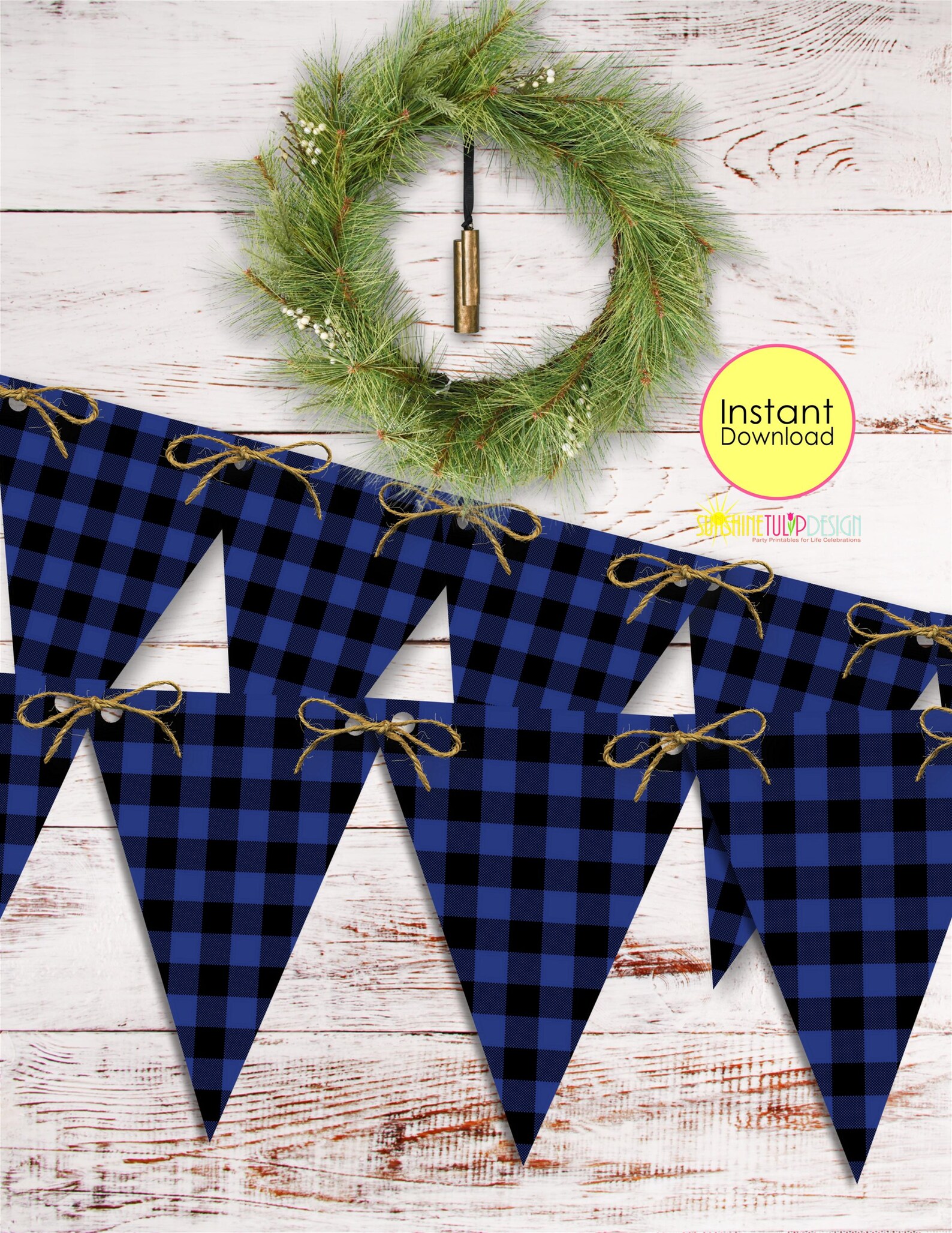 Printable Buffalo Plaid Banner | Navy Buffalo Plaid Banner | Rustic ...