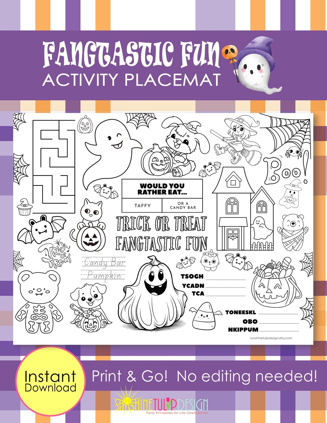 Printable Activity Placemat | Halloween Coloring Placemat | Dinner ...