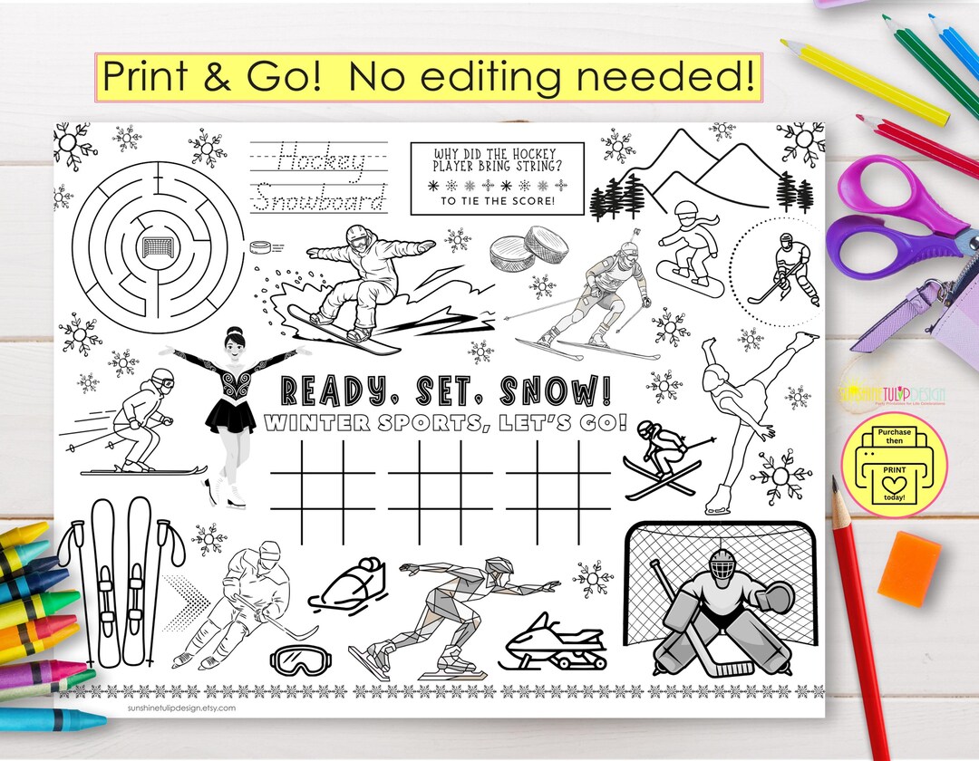 Winter Sports Activity Placemat | Winter Sports Kids Printable | Sports ...