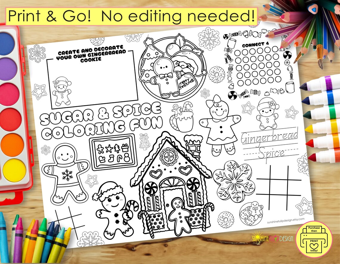 Printable Activity Placemat Sheet | Gingerbread Coloring Placemat ...