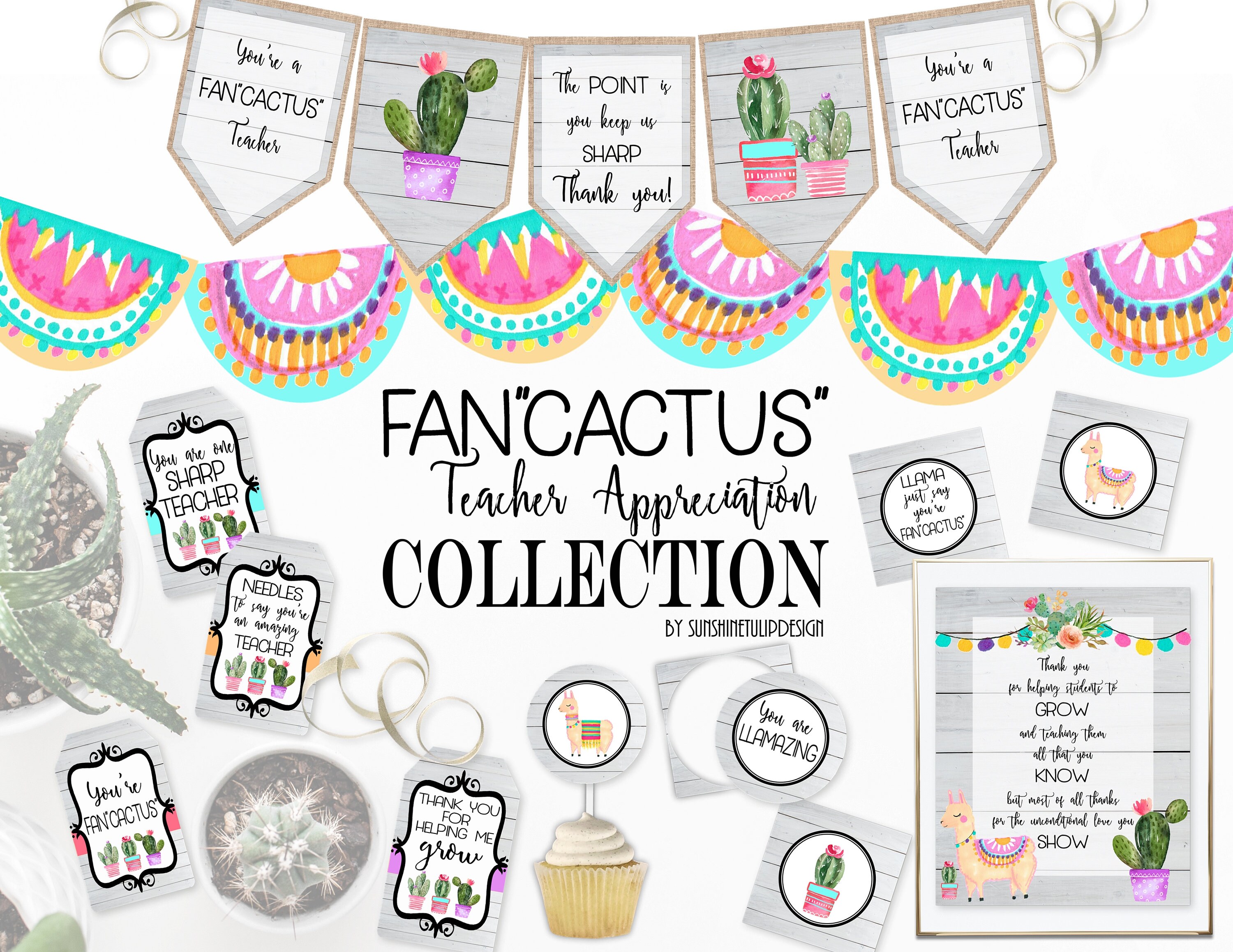 Printable Fancactus Teacher Collection Printable Teacher | Etsy