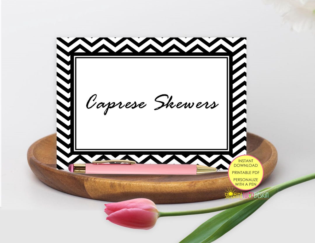 Printable Black and White Chevron Table Tent Cards, Printable Food ...