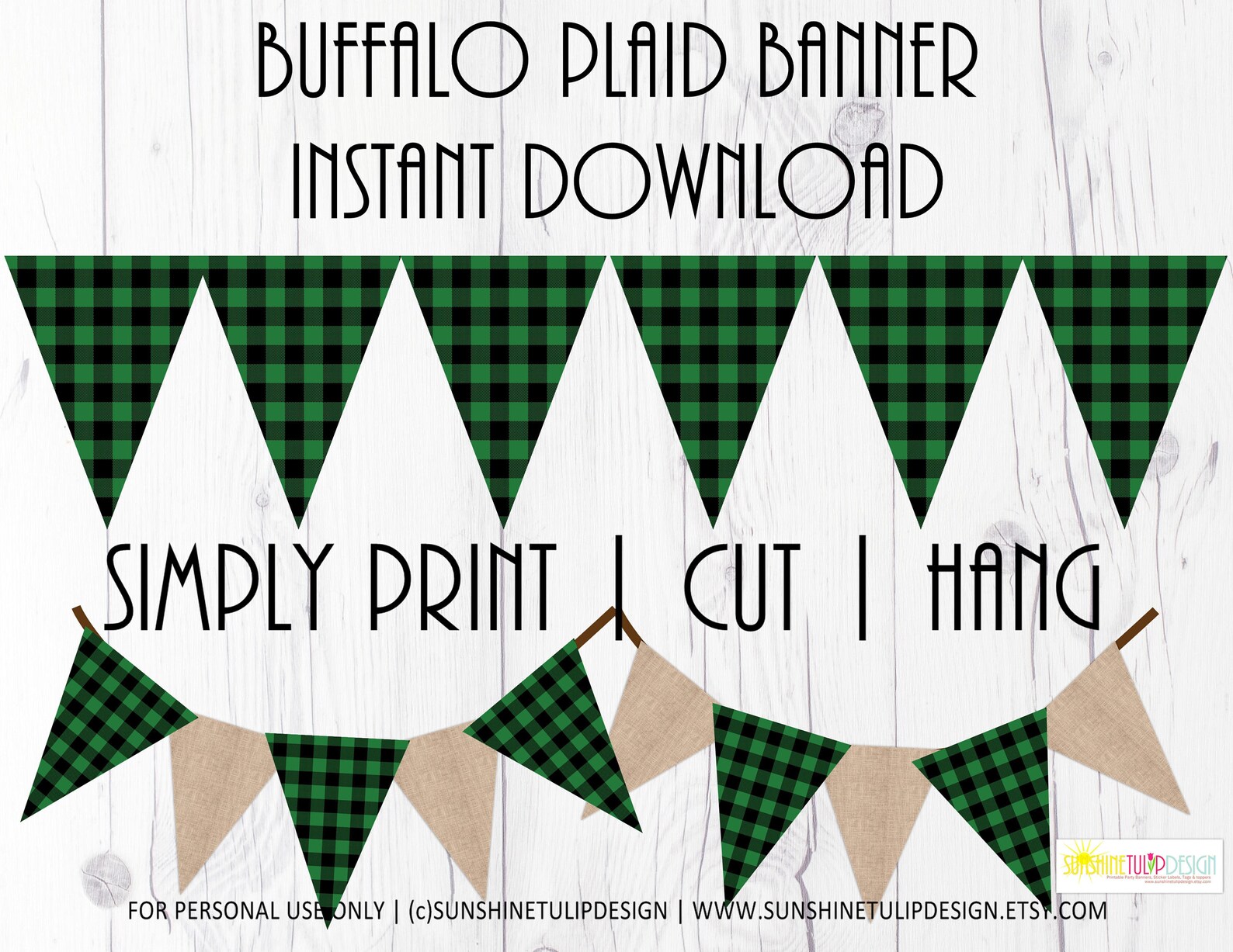 Printable Buffalo Plaid Banner Plain Green and Black Buffalo - Etsy