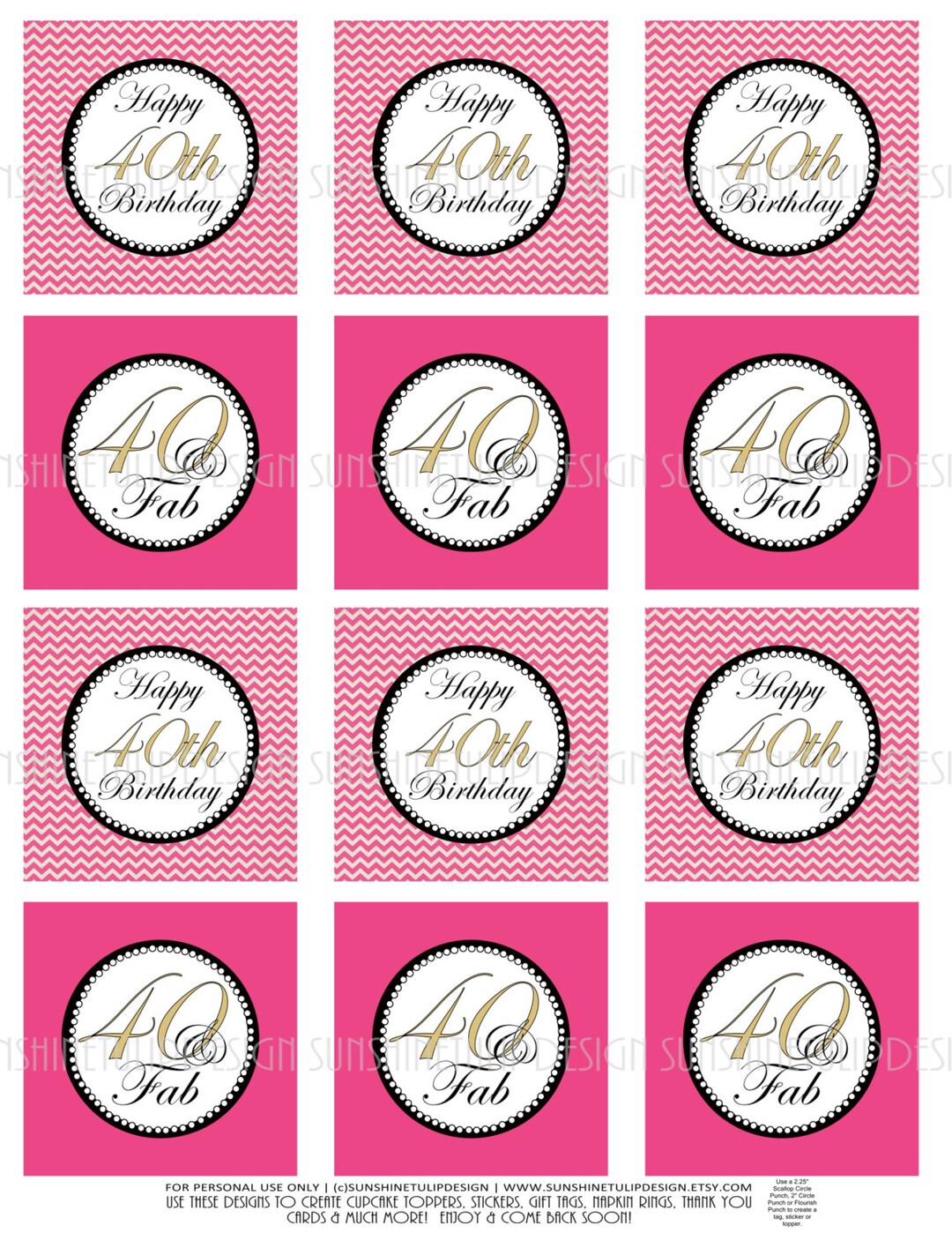 Printable 40th Birthday Cupcake Toppers Printable Pink And Etsy