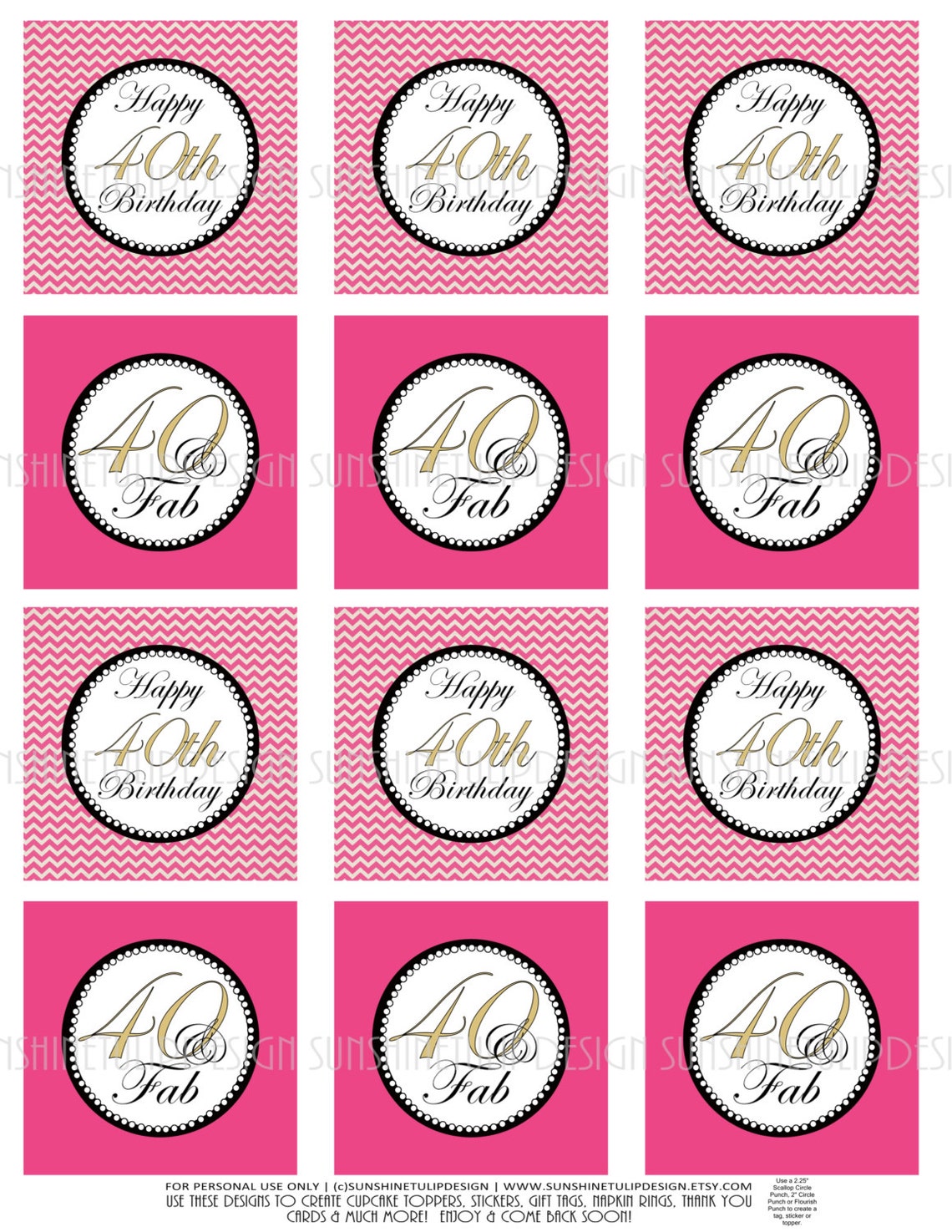 Printable 40th Birthday Cupcake Toppers Printable Pink and | Etsy