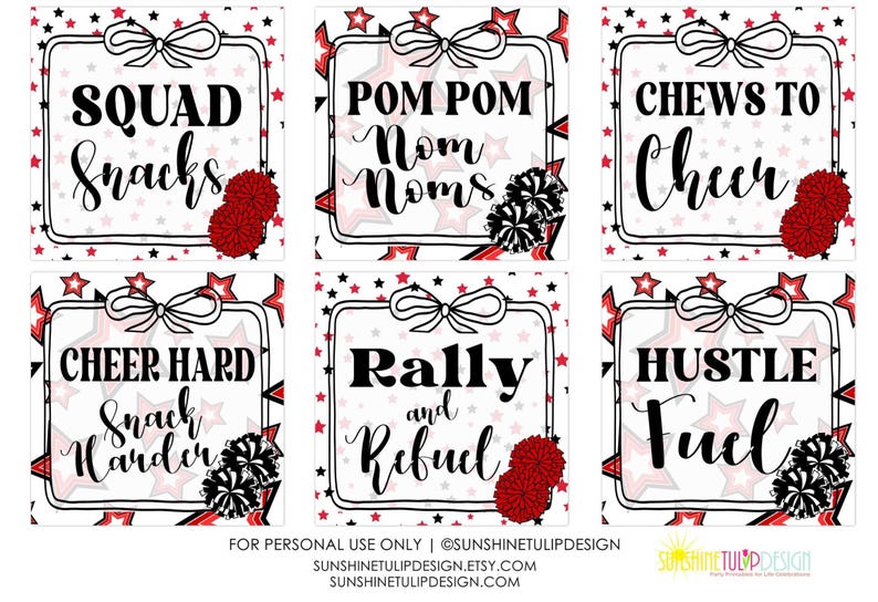 Printable Cheer Squad Snack Tag, Cheer Favor Gift Tags, Game Day Goody ...